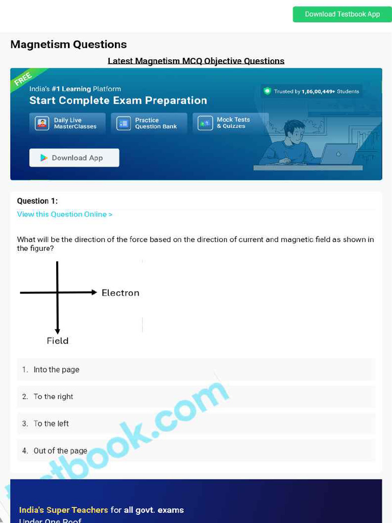 Mcq on Magnetism 5eea6a0c39140f30f369dfed | PDF