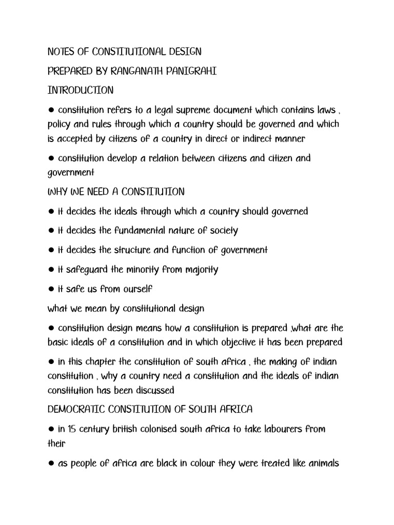 Notes of Constitutional Design | PDF | Apartheid | Nelson Mandela