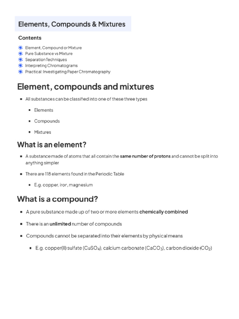 Elements, Compounds and Mixtures | PDF