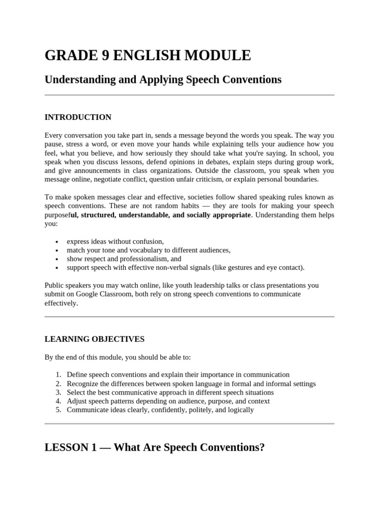 Module Understanding Speech Conventions | PDF | Nonverbal Communication ...