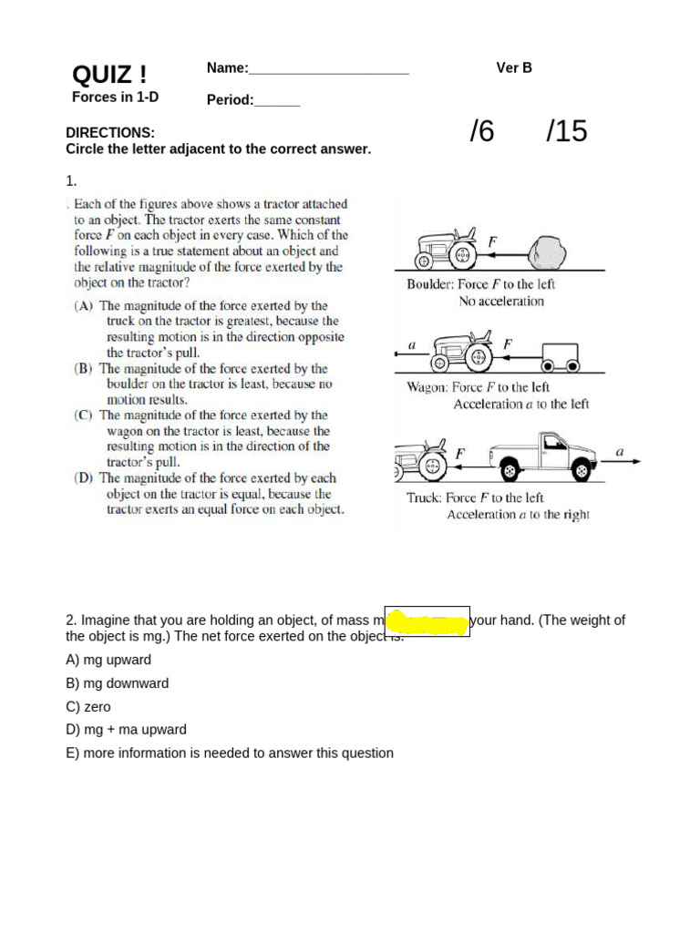 Quiz | PDF | Force | Motion (Physics)