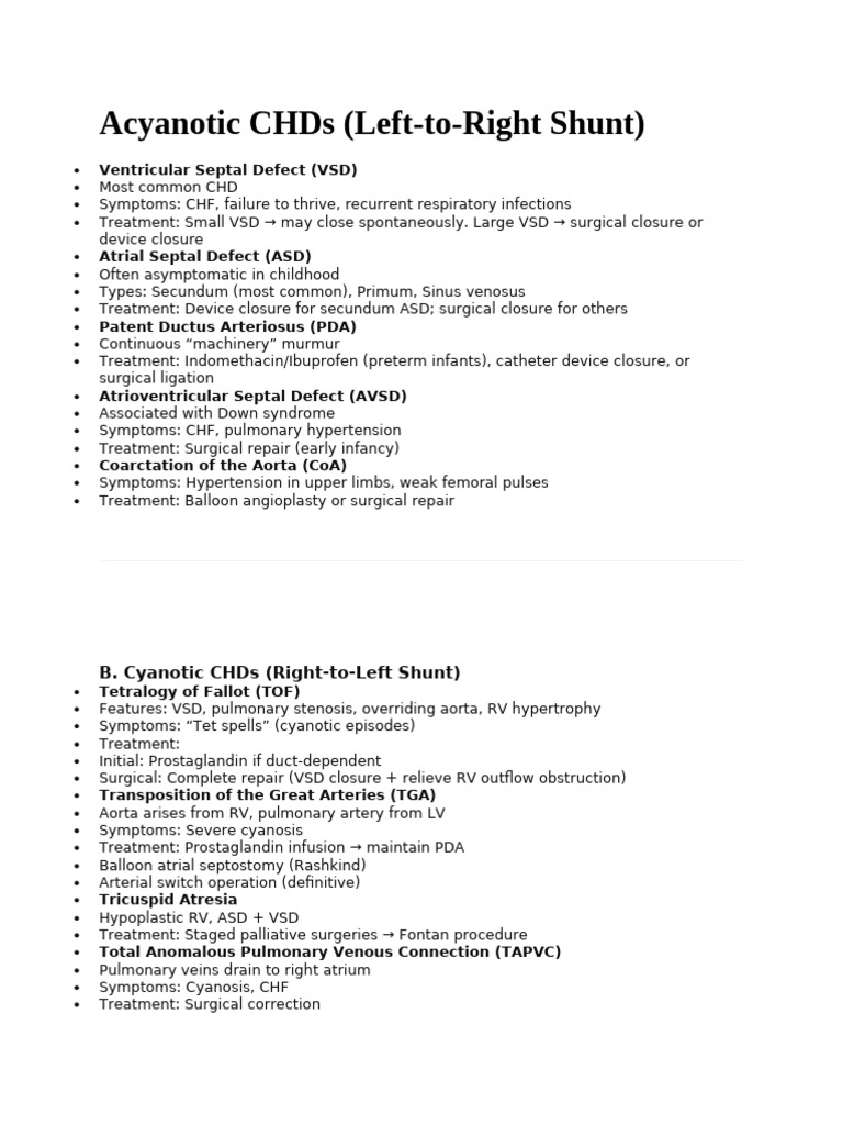 Acyanotic CHDs | PDF | Congenital Heart Defect | Heart Failure