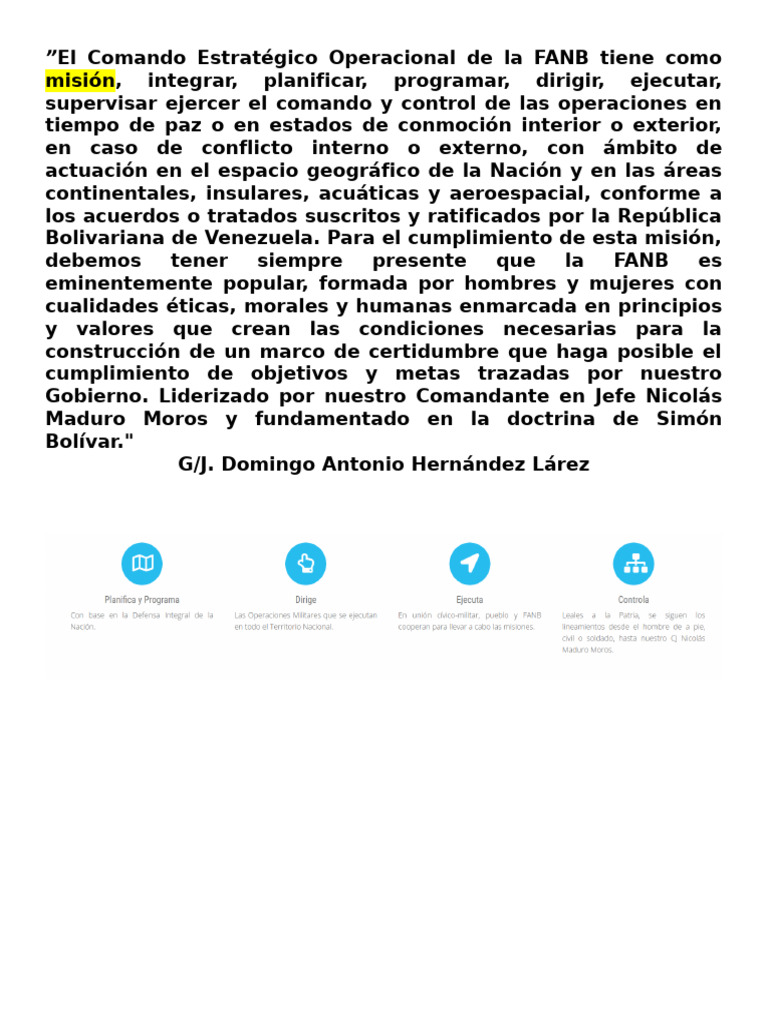 El Comando Estratégico Operacional de La FANB Tiene Como Misión | PDF ...