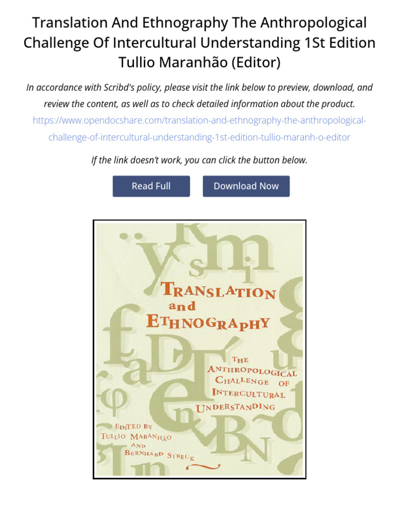 Translation and Ethnography The Anthropological Challenge of ...