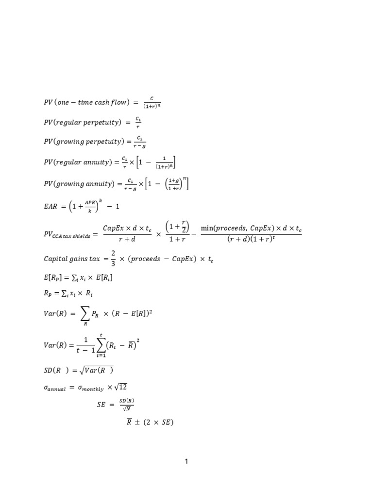 AFM 273 Financial Instruments & Capital Markets - Final Formula Sheet ...