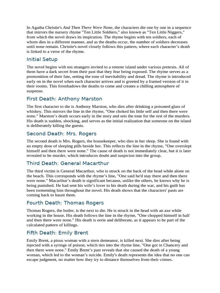 Deaths in And Then There Were None | PDF