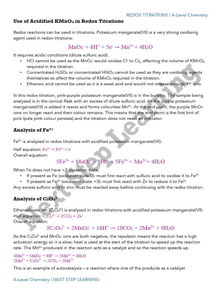 Notes - Redox Titrations | PDF | Titration | Chemistry
