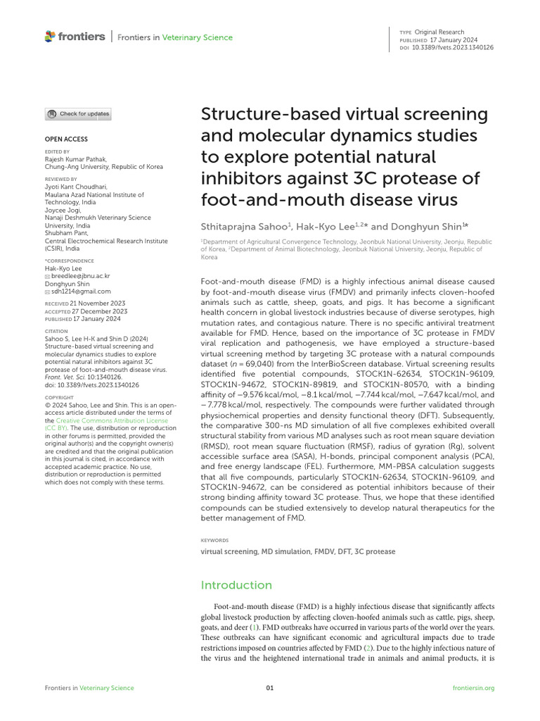 Structure-Based Virtual Screening and Molecular Dynamics Studies To ...