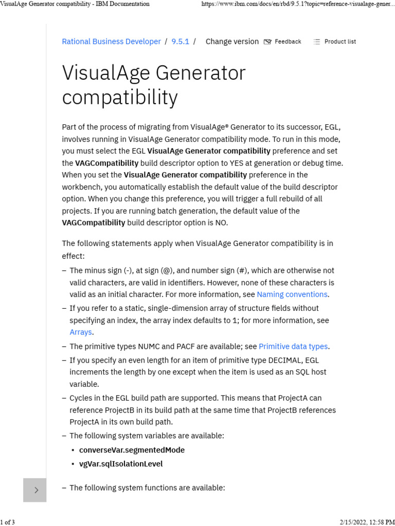VisualAge Generator Compatibility - IBM Documentation | PDF | Computer ...