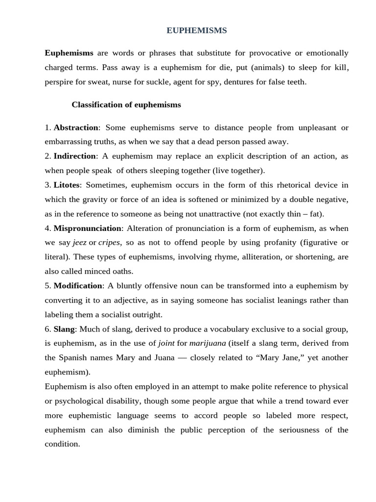Understanding Euphemisms and Their Types | PDF
