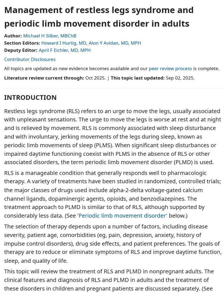 Managing Restless Legs Syndrome in Adults | PDF | Benzodiazepine | Insomnia