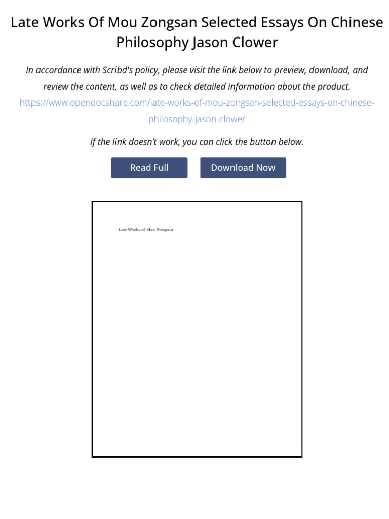 Late Works of Mou Zongsan Selected Essays on Chinese Philosophy Jason ...