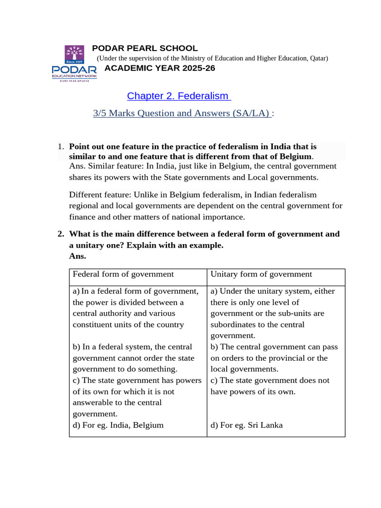 Civics Ch 2 | PDF | Federalism | Federation