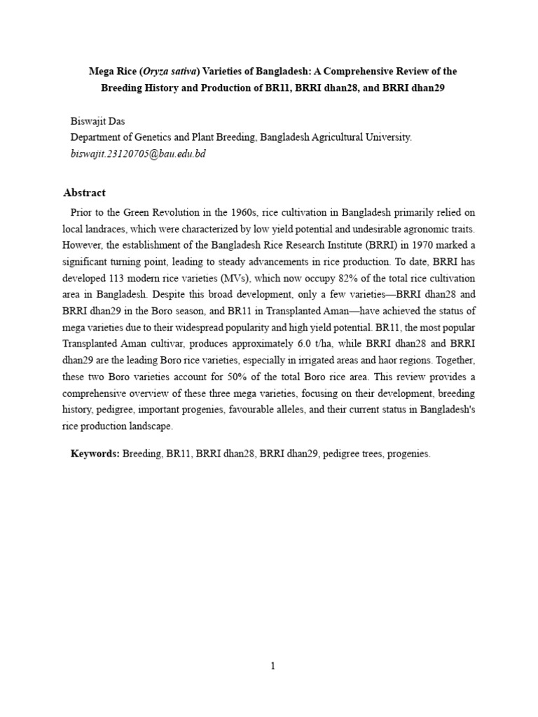 Mega Rice Varieties of Bangladesh: BR11, BR28, BR29 | PDF | Rice ...