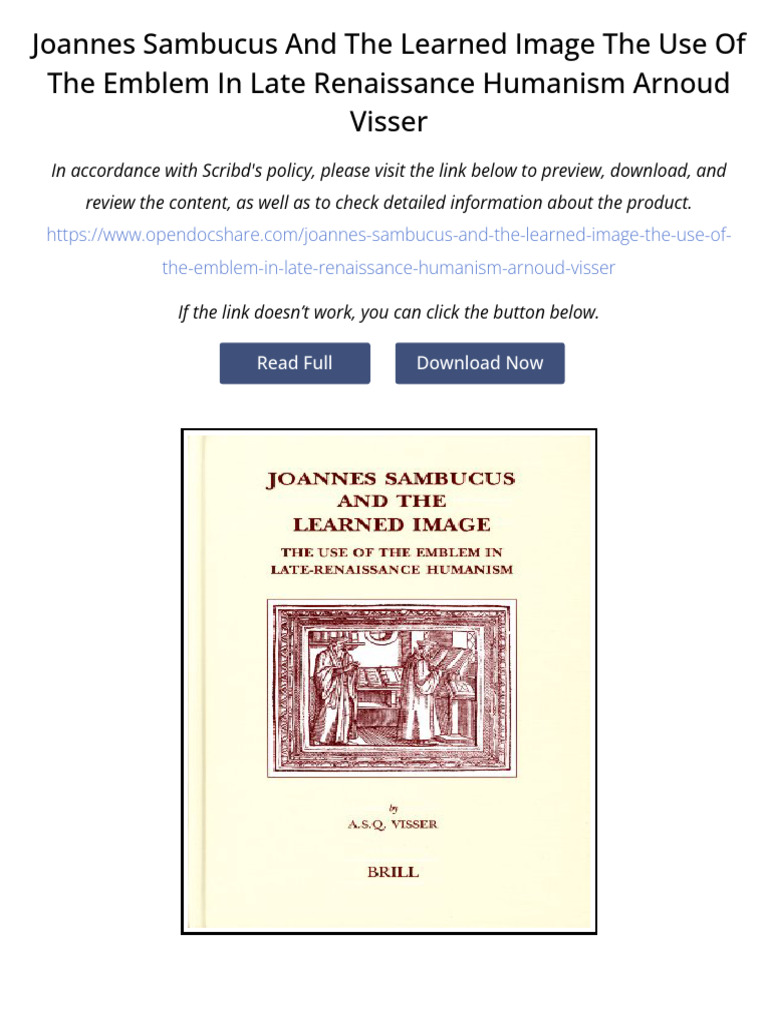 Joannes Sambucus and the Learned Image The Use of the Emblem in Late ...