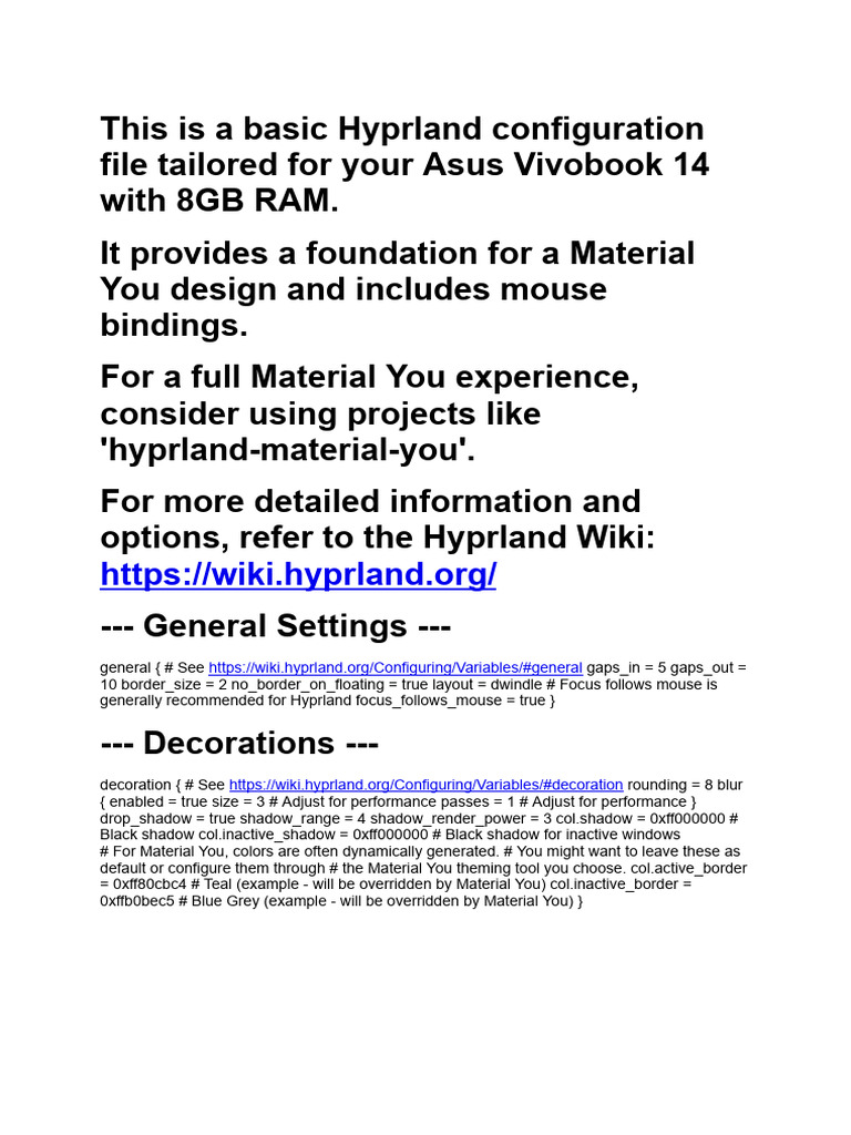 Hyprland Configuration for Asus Vivobook 14 (Mater... | PDF | Software ...