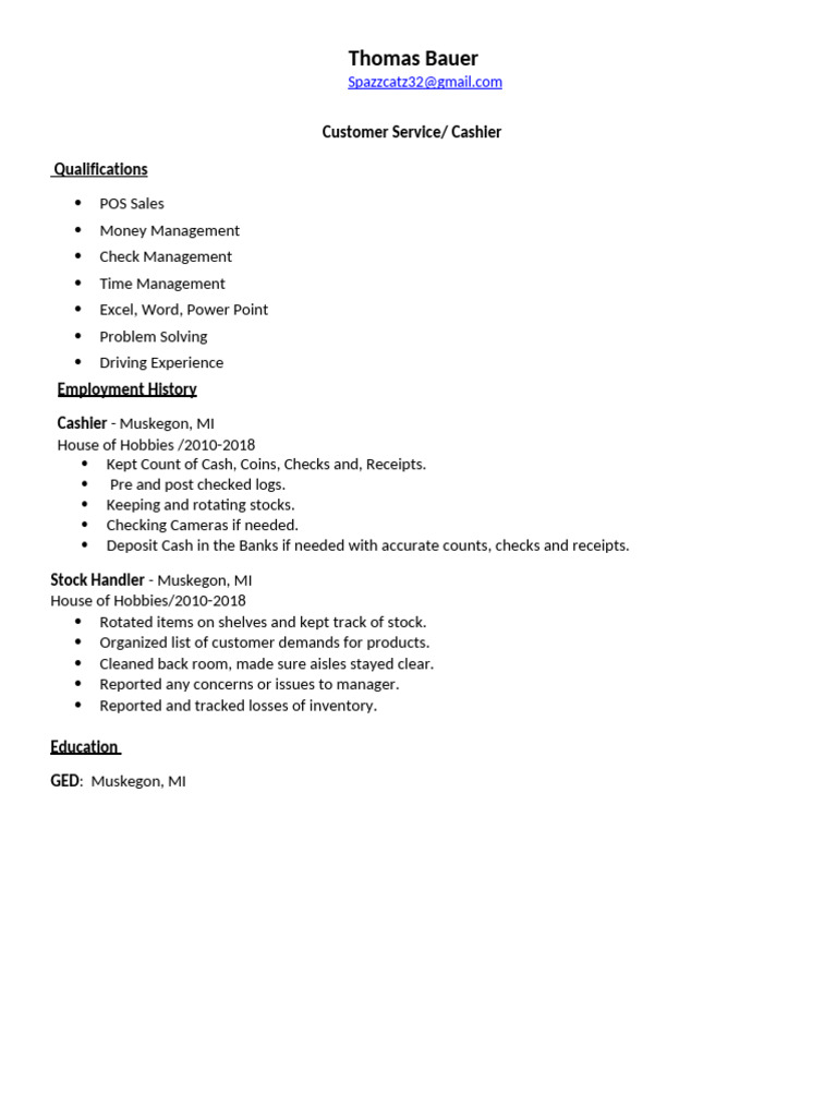 Bouer, Thomas Resume | PDF