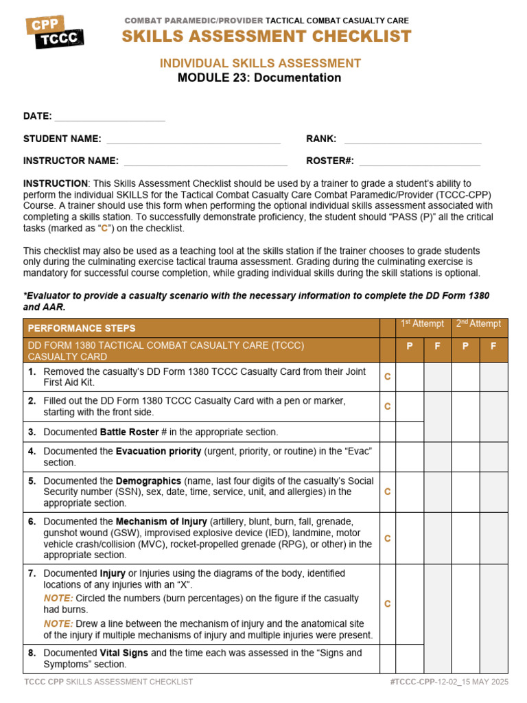 1-TCCC 2025 Grade Sheet | PDF | Health Care | Medicine