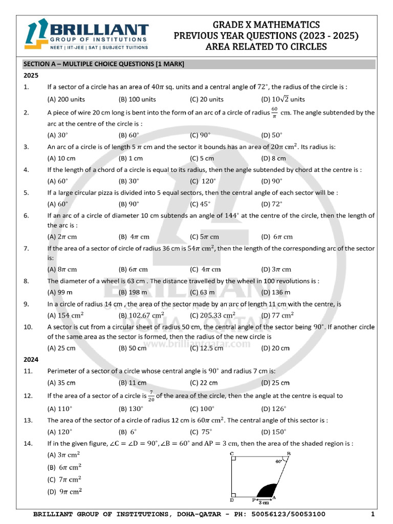 11. Area Related to Circles (Pyq-2023-25) | PDF