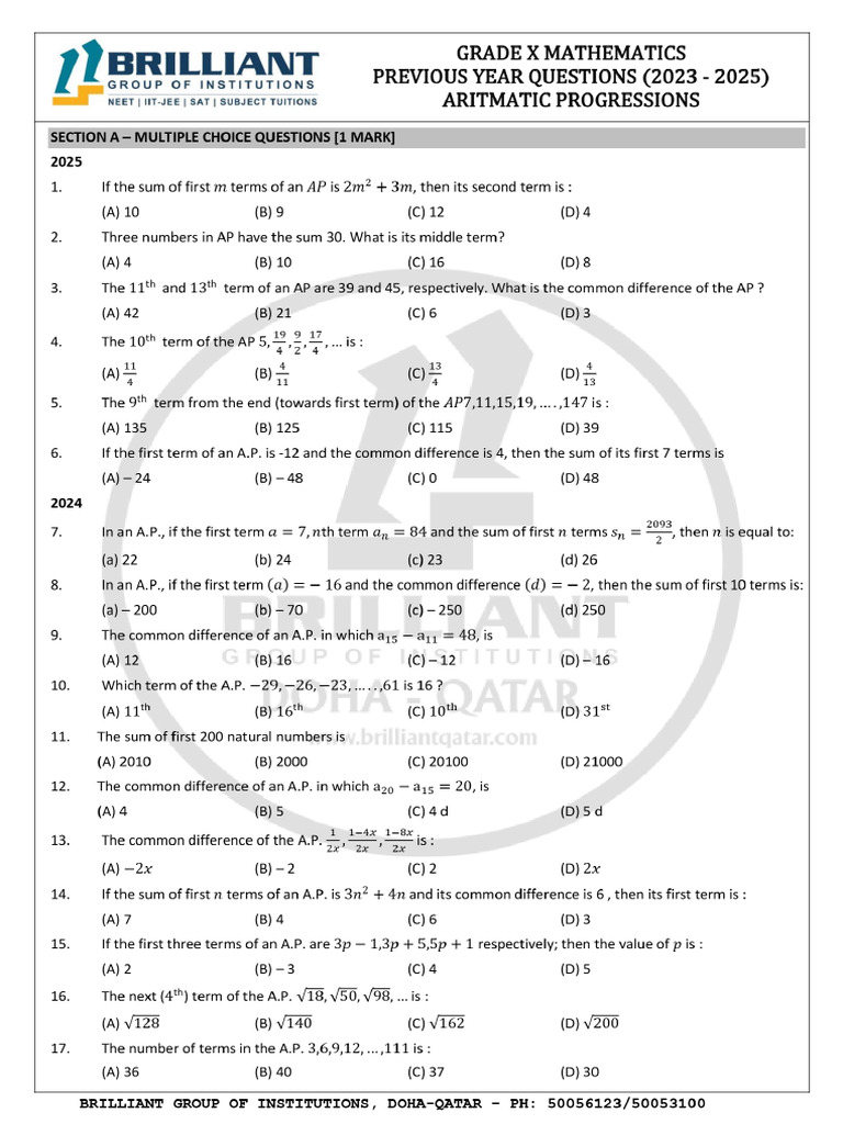5. Aritmatic Progressions (Pyq-2023-25) | PDF