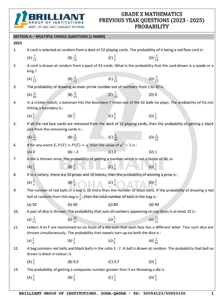 14. PROBABILITY (PYQ-2023-25) | PDF