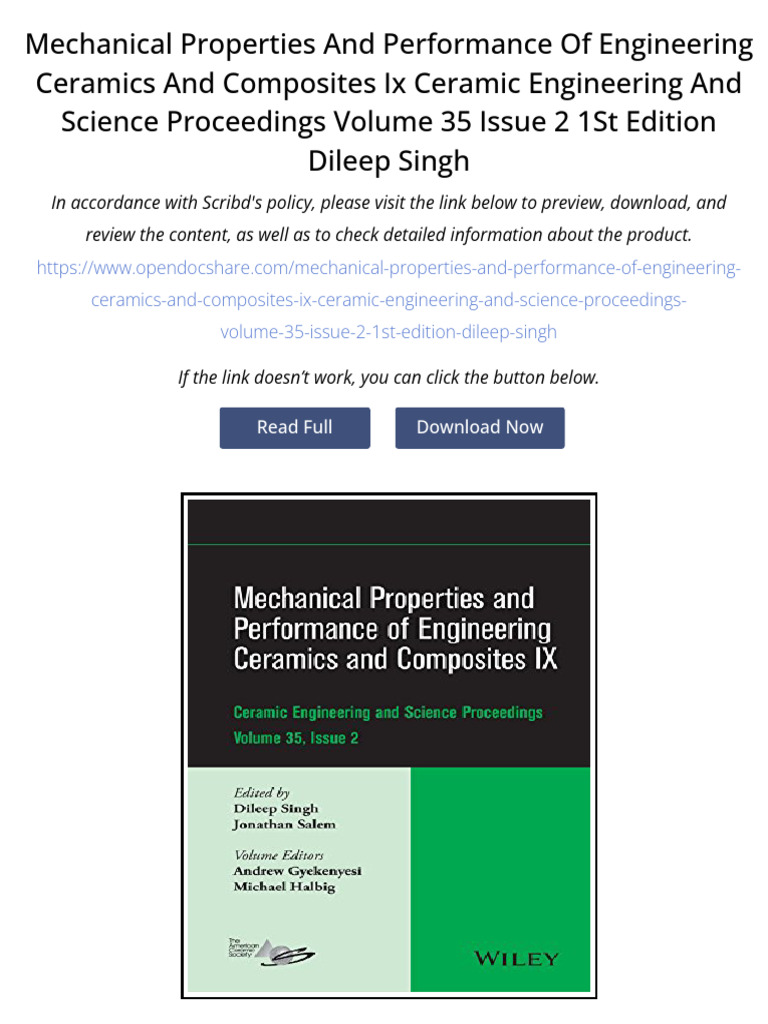 Mechanical Properties and Performance of Engineering Ceramics and ...