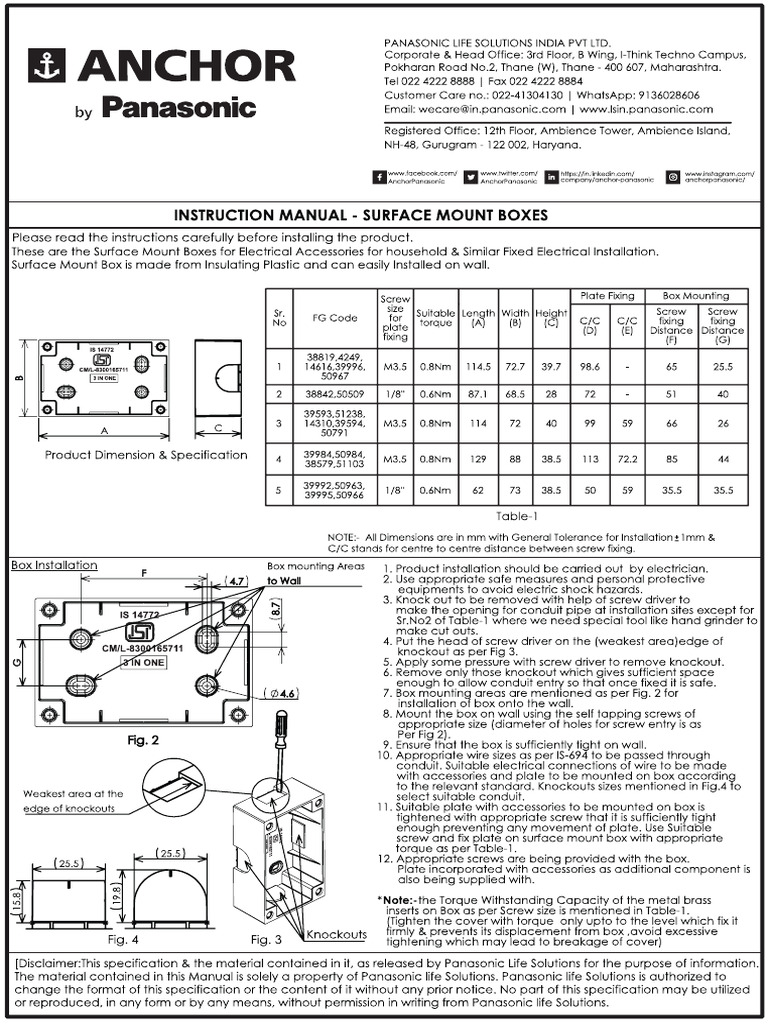 Instruction Manual - Surface Mount Boxes J 20241021121140846408360825 | PDF
