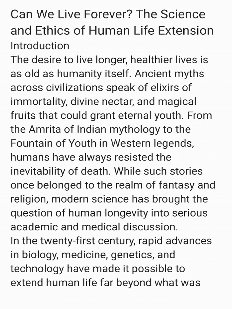 The Science and Ethics of Human Life Extension | PDF