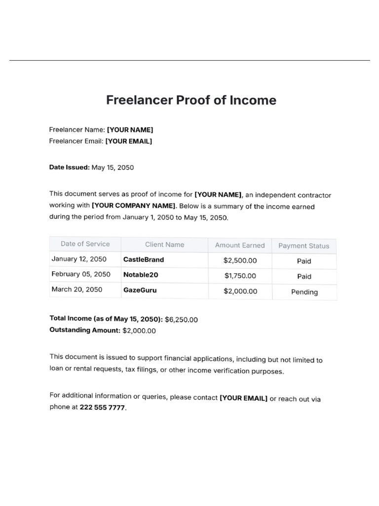 Freelancer Proof of Income Template Edit Online 2 | PDF