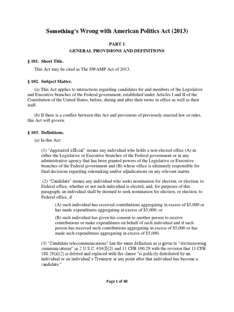 The SWAMP Act | Download Free PDF | Lobbying In The United States ...