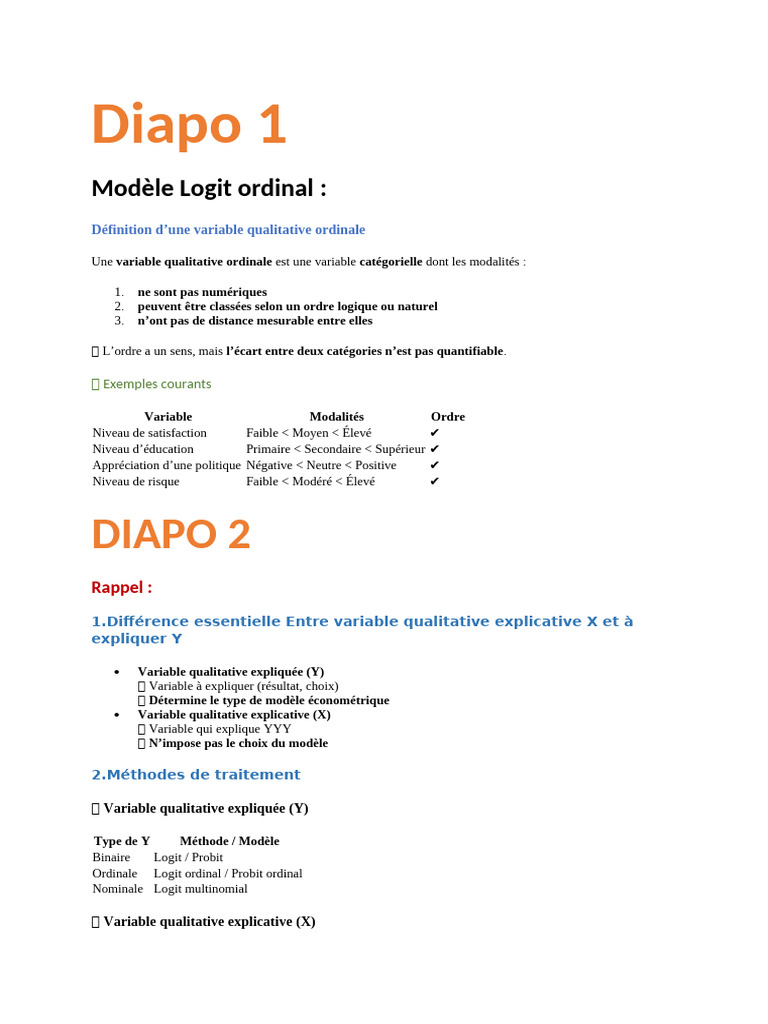 Modèle Logit Ordinal : Variables Ordinales | PDF | Variable ...