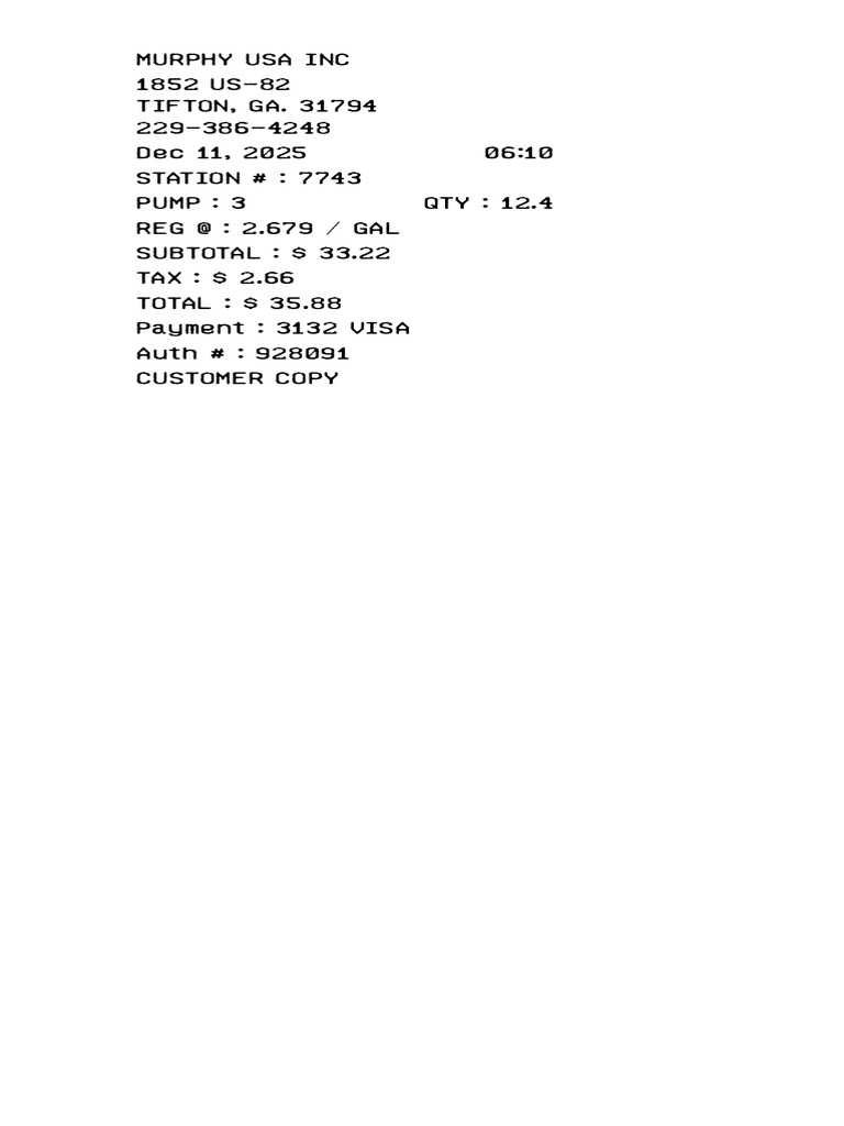 Murphy USA Gas Station Receipt | PDF
