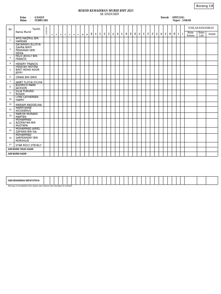 BUKU LOG KEHADIRAN RMT | PDF