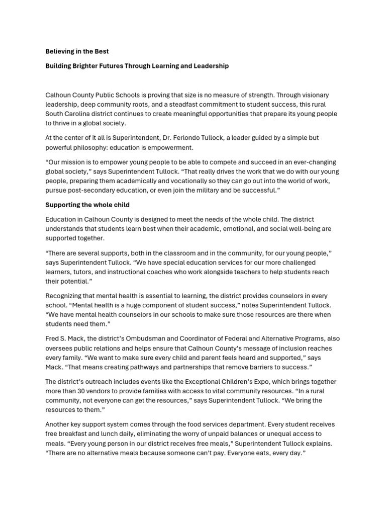 Empowering Students in Calhoun County | PDF | Learning