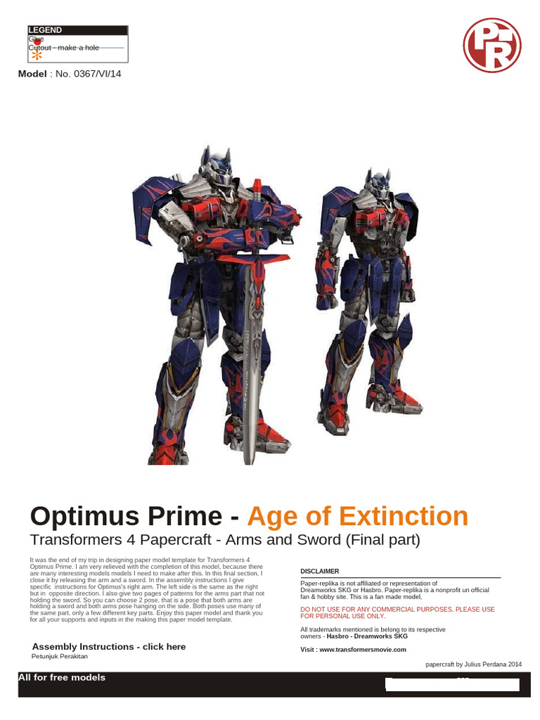 Optimus Prime Papercraft Arms & Sword | PDF | Architectural ...