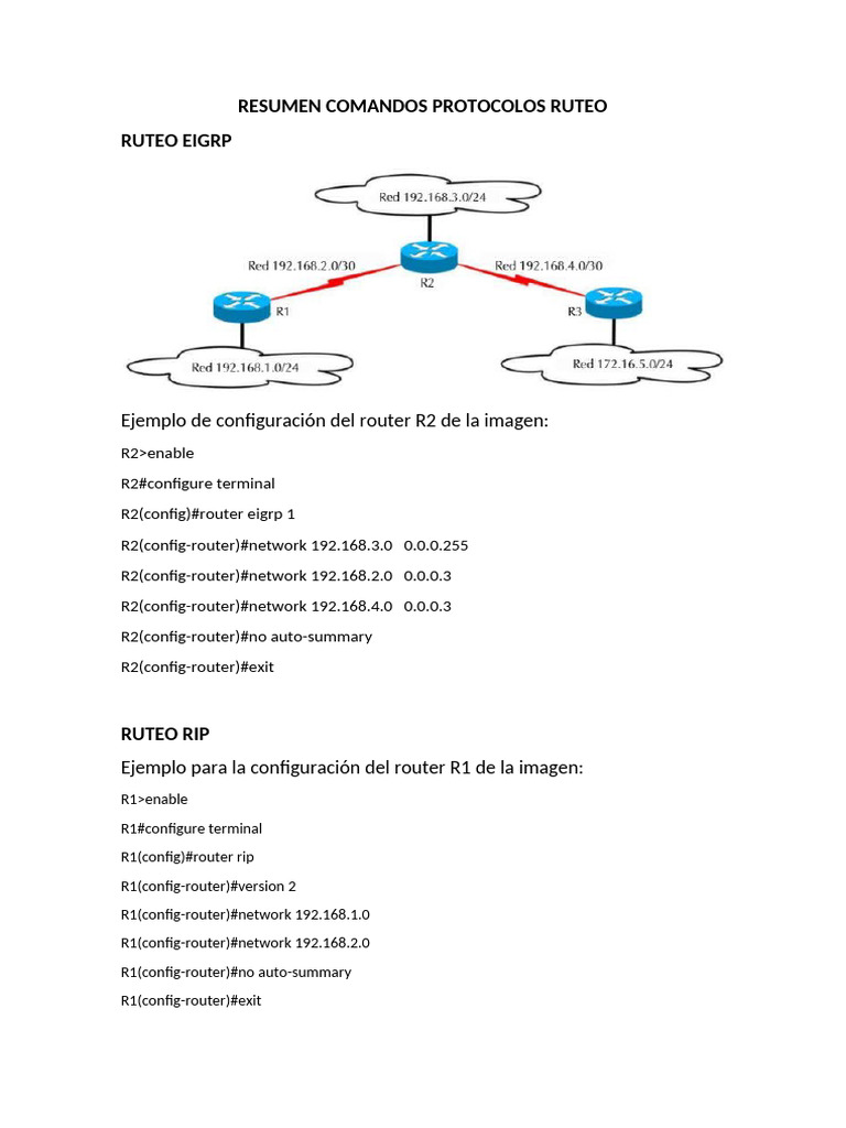 Comandos de Ruteo: EIGRP, RIP y OSPF | PDF