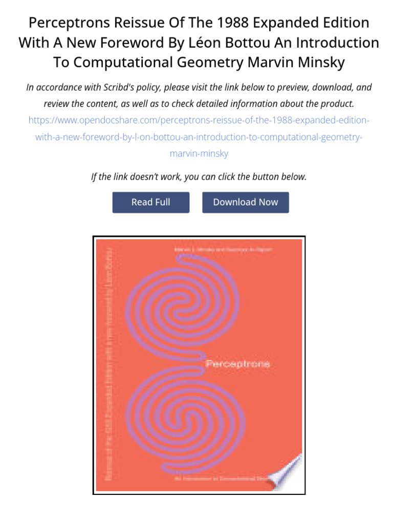 Perceptrons Reissue of the 1988 Expanded Edition with a new foreword by ...