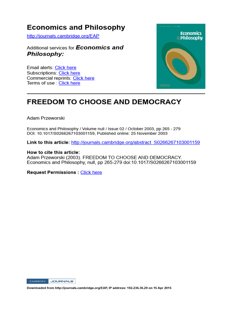 Freedom of Choice in Democracy | PDF | Utility | Voting