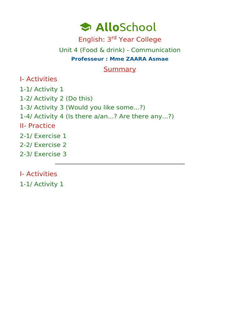 Unit 4 Food Drink Communication 2 | PDF