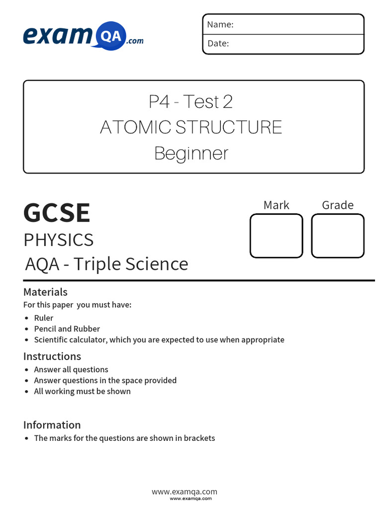 AQA-GCSE-Triple-P4-Test-2-Beginner-QP | PDF | Ionizing Radiation ...