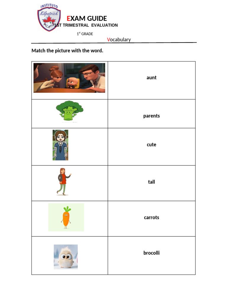 GUIA VOCABULARY 1st Grade 1st Trimestre | PDF
