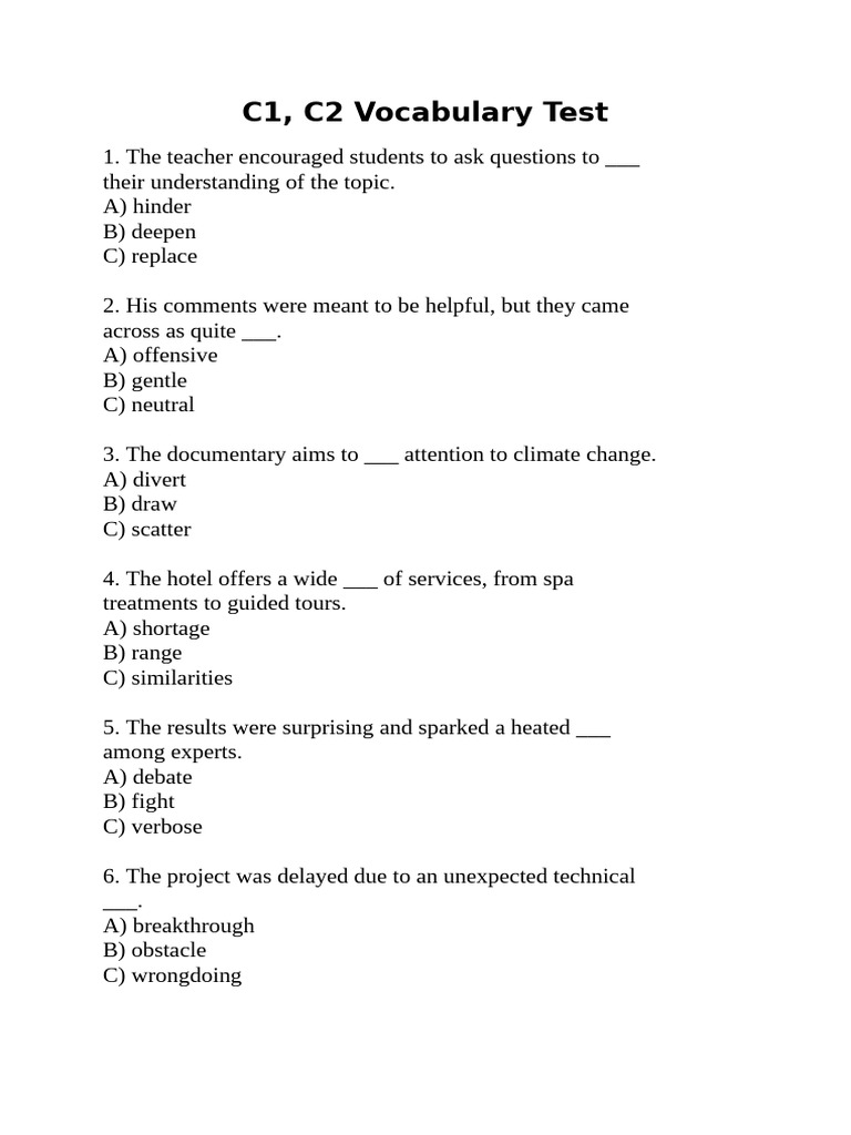 C1-C2 Vocabulary Test for IELTS | PDF