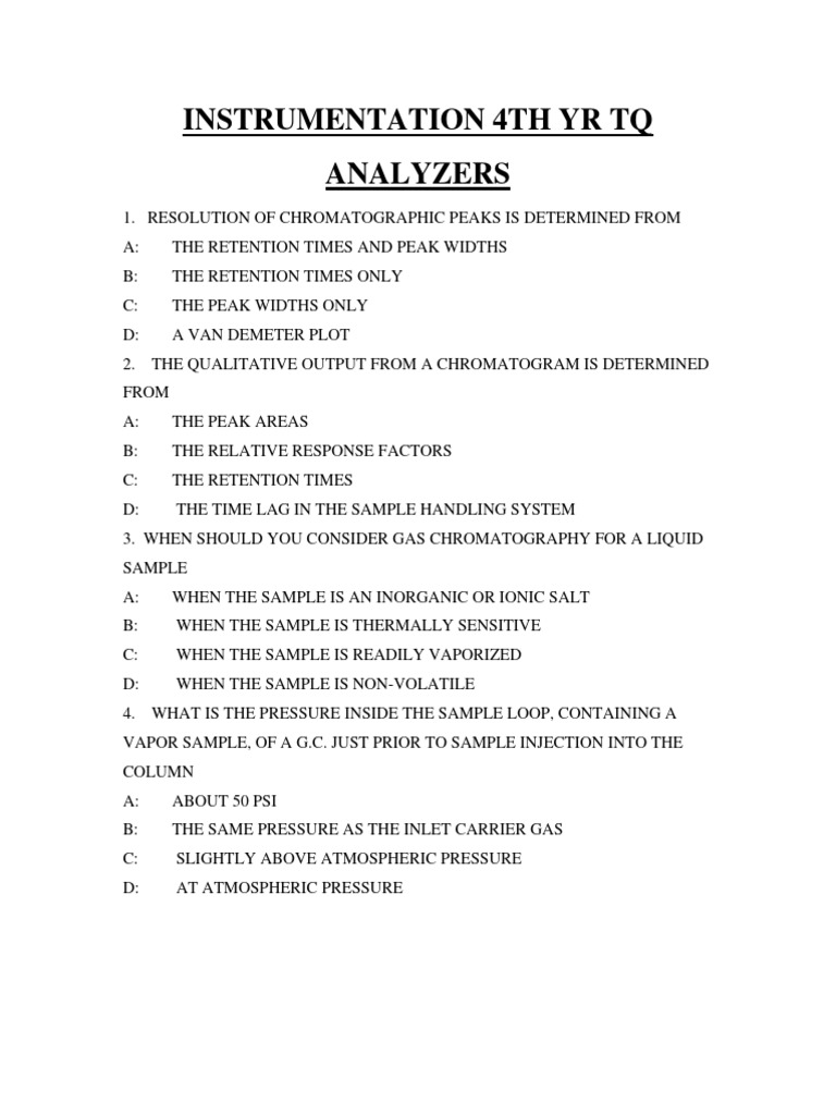 Alberta in Instrumentation practice questions fourth year Analyzer ...