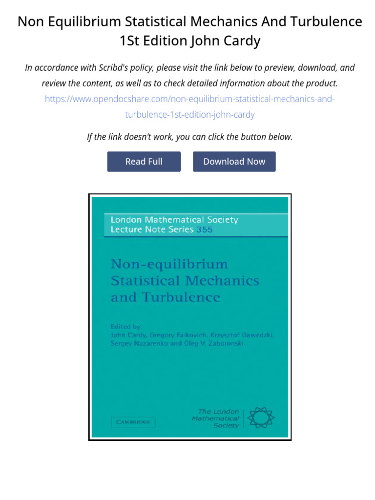 Non equilibrium Statistical Mechanics and Turbulence 1st Edition John ...