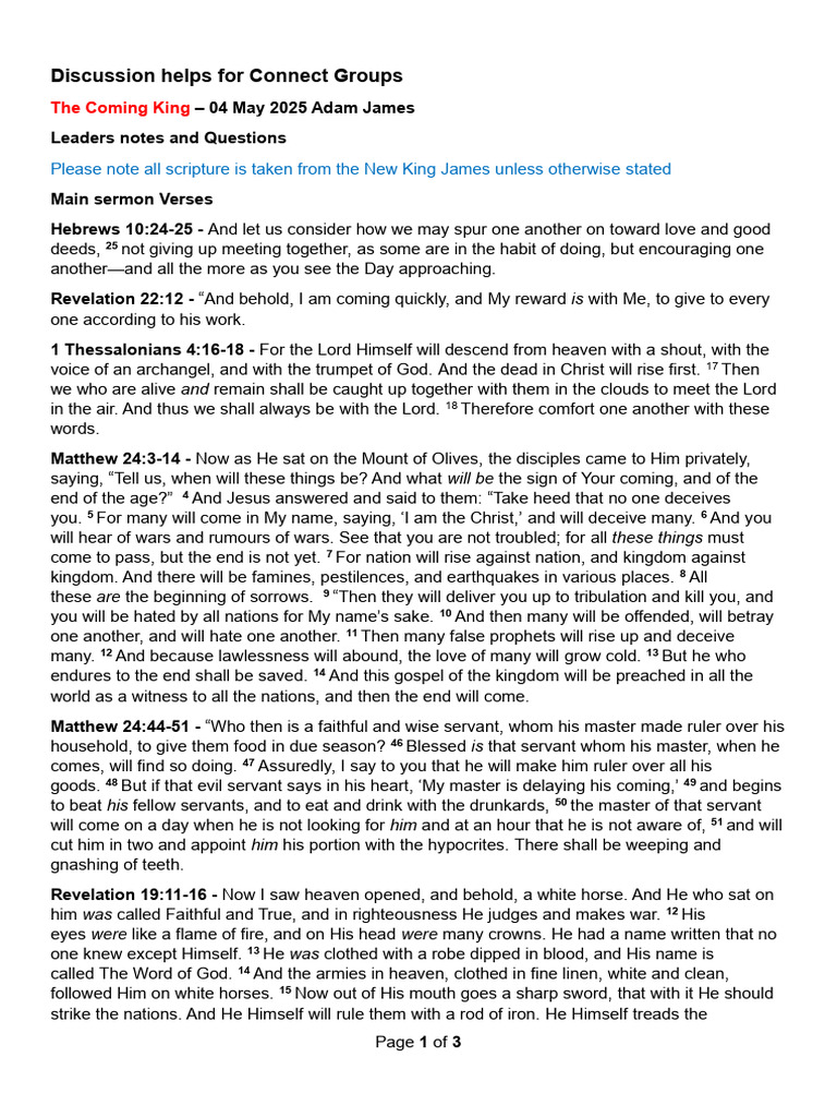 The Coming King Week Commencing 04-05-2025 | PDF | Jesus | Second Coming