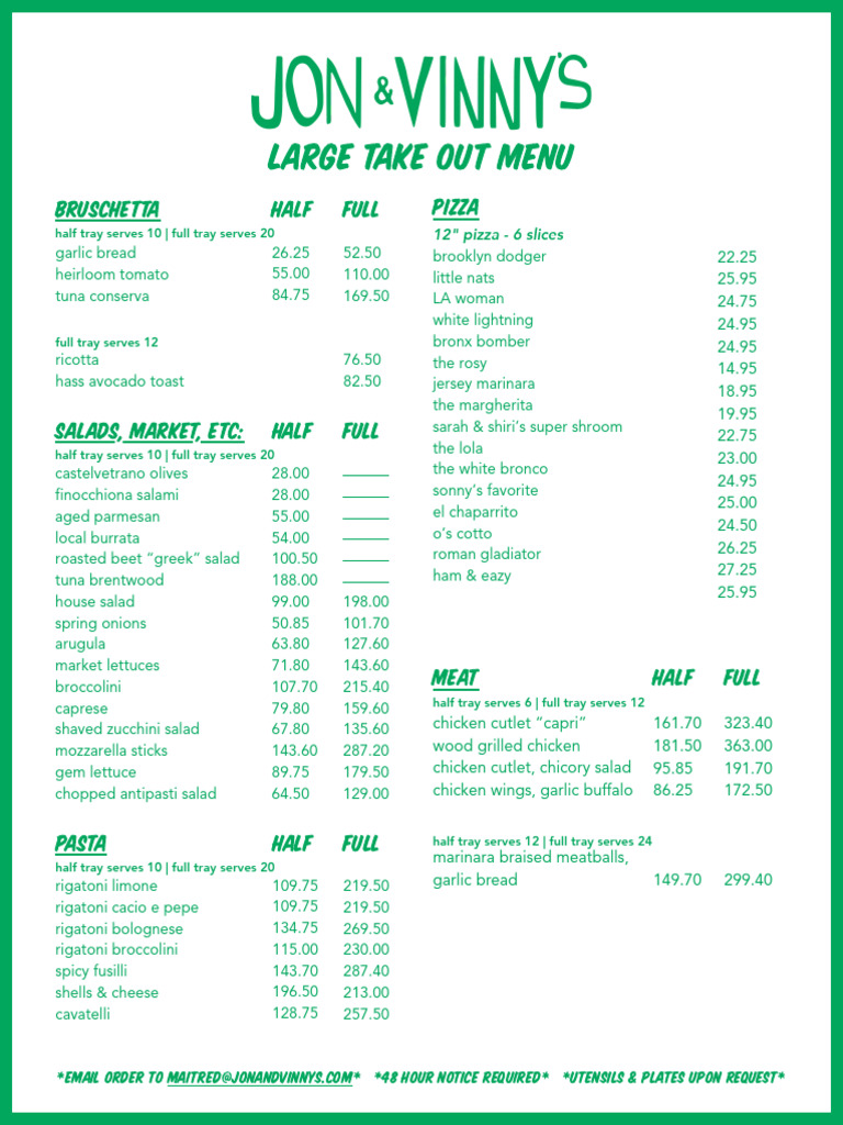 Large Take Out Menu: Bruschetta Pizza Half Full | PDF | Salad ...