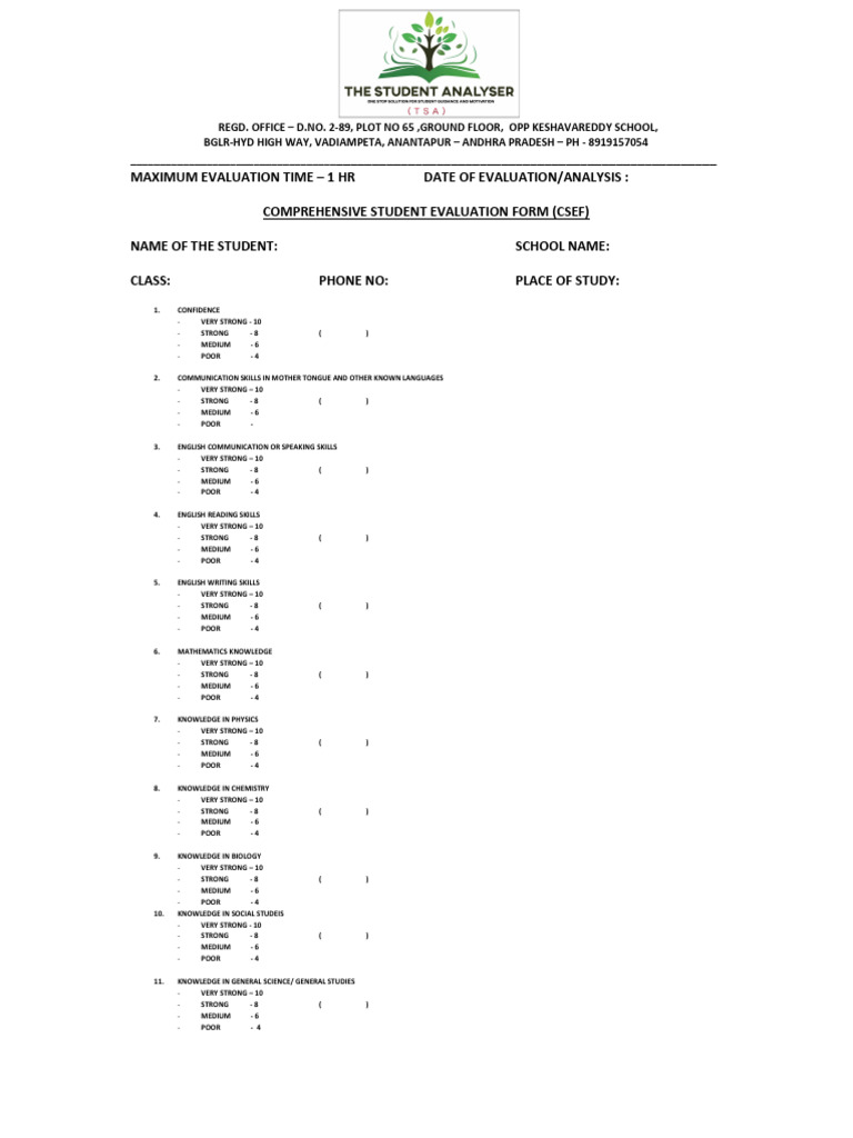 Tsa Cse Form | PDF | Cognition | Learning