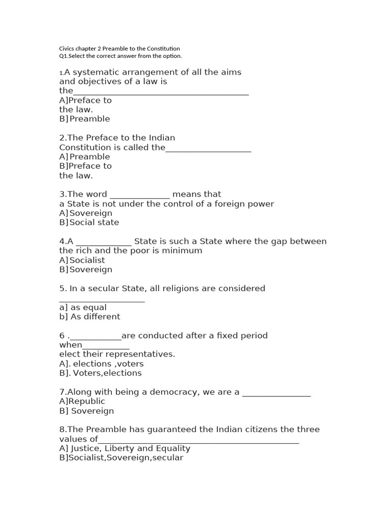 Civics Chapter 2 Preamble To The Constitution | PDF | Legal Documents ...