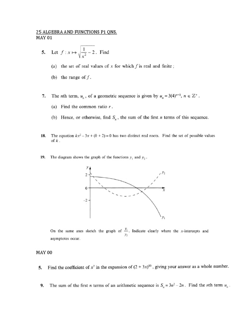 25 Algebra and Functions P1 Qns. May 01 | PDF