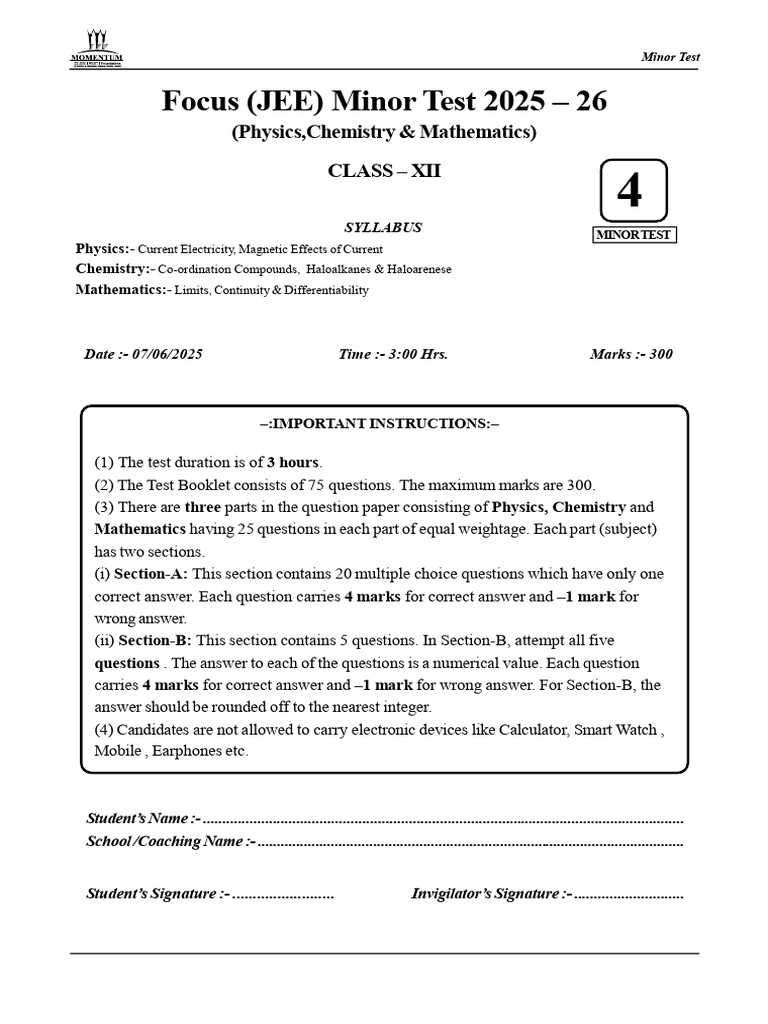 (Focus - Batch - Paper-4) - 07-06-2025 - Final | PDF | Coordination ...